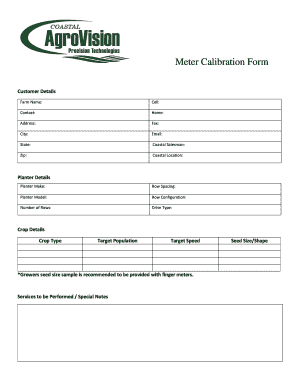 Fillable Online Meter Calibration Form - Coastal AgroBusiness Inc Fax ...