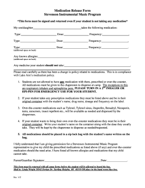 Fillable Online shs-music Medication Release Form Stevenson ...