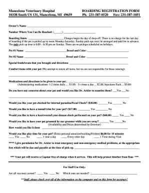 Fillable Online Boarding Printable (PDF) - Mancelona Veterinary ...