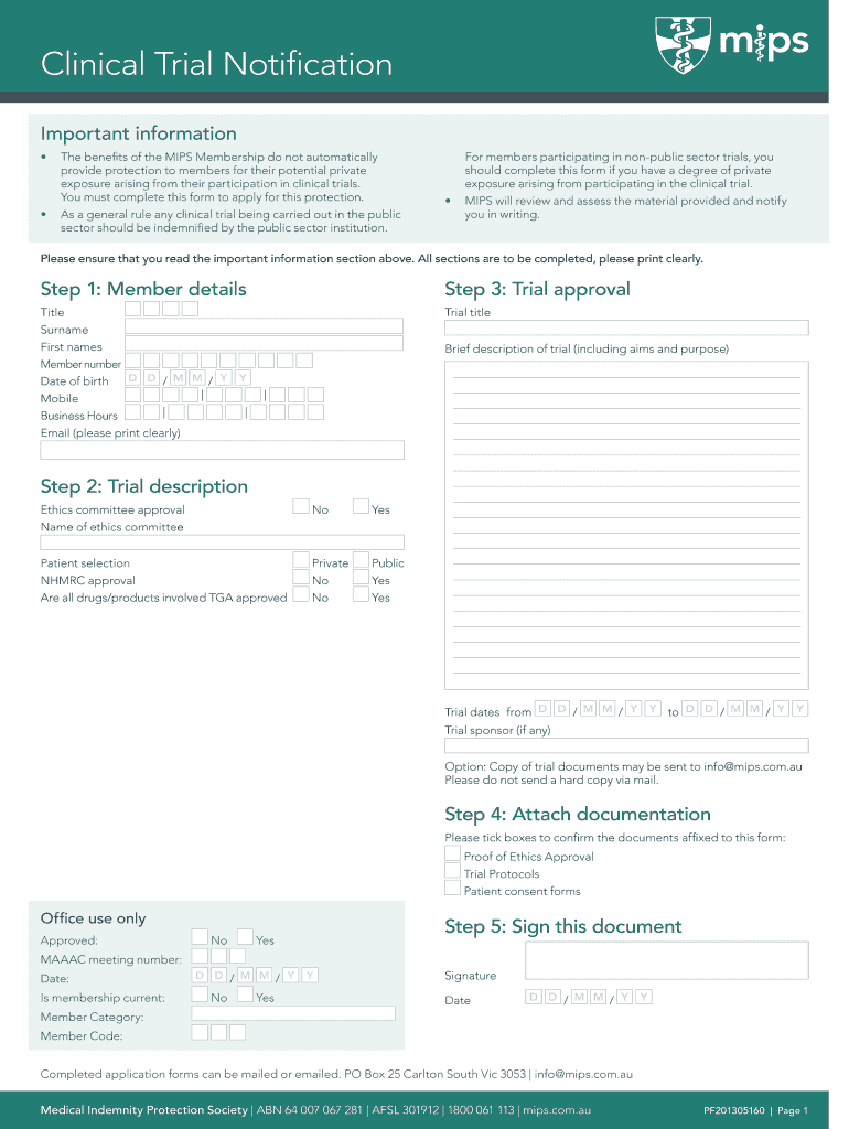 Fillable Online Clinical Trial Notification - bMIPSb Fax Email Print ...