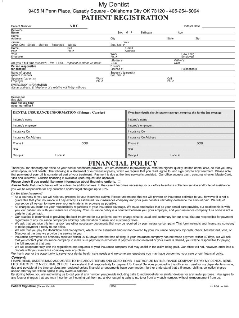 Fillable Online Patient registration financial policy - My Dentist Fax Email Print - pdfFiller