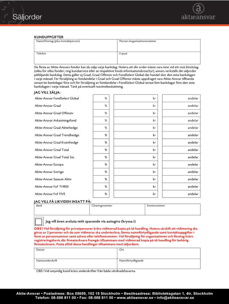 Fillable Online aktieansvar Sljblankett alla fonder150310doc Fax Email ...