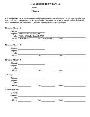 Fillable Online LOVE LETTER TO MY FAMILY From: Effective: - Summa ...