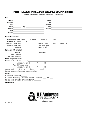 Fillable Online FERTILIZER INJECTOR SIZING WORKSHEET - HE Anderson Co ...