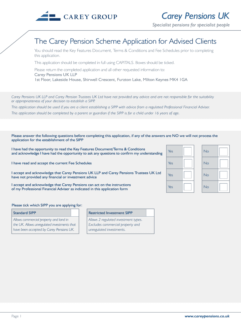 Fillable Online careypensions co Application form - sipp - Carey ...