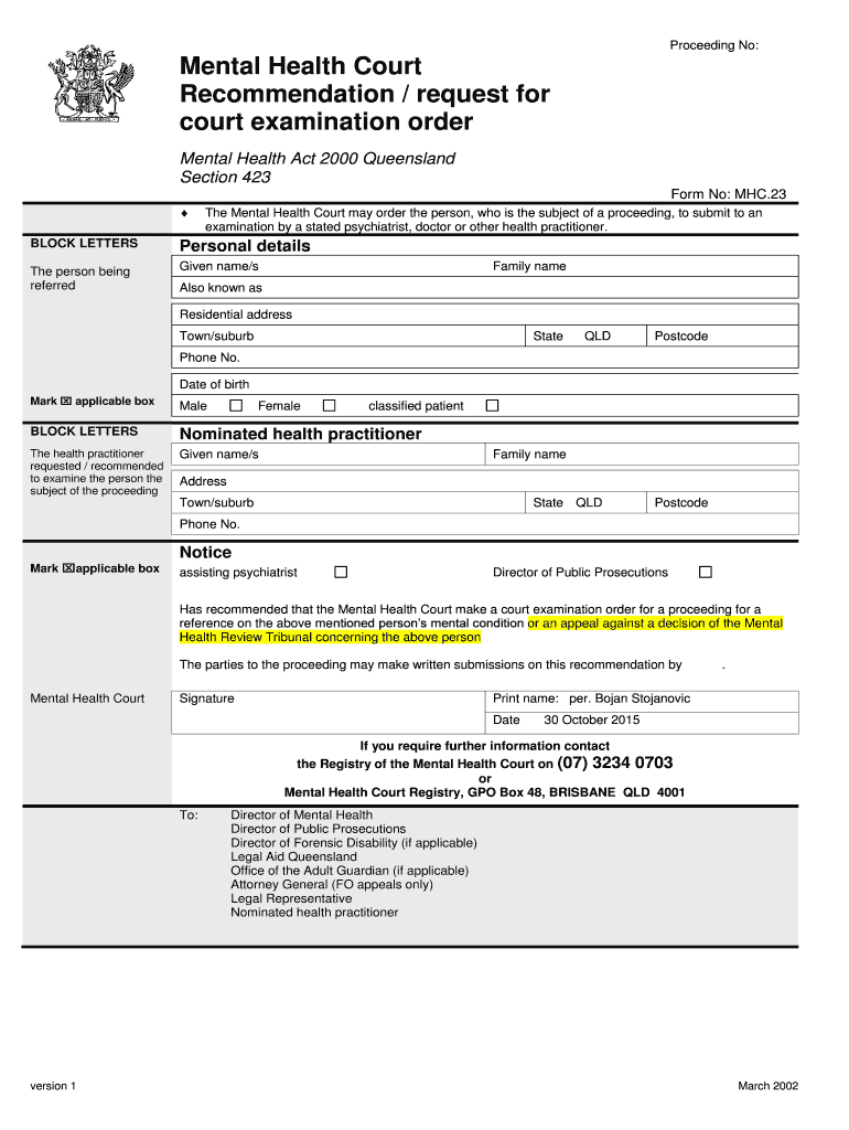 Fillable Online courts qld gov Recommendation request for court ...