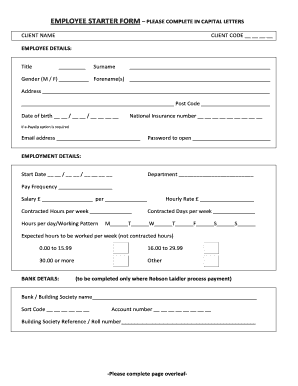 Fillable Online robson-laidler co BEMPLOYEEb STARTER bFORMb - Robson Laidler - robson-laidler co ...