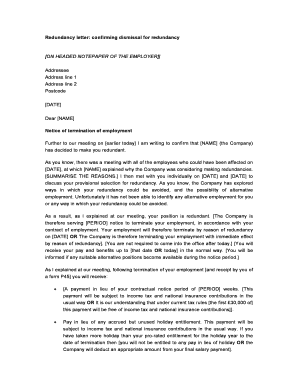 Fillable Online markelinternational Redundancy letter: confirming ...