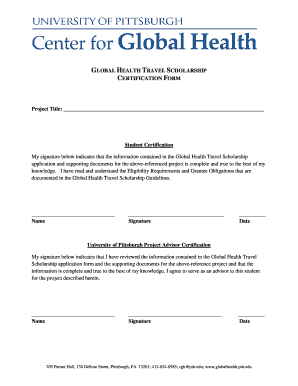 Fillable Online globalhealth pitt GLOBAL HEALTH TRAVEL SCHOLARSHIP ...