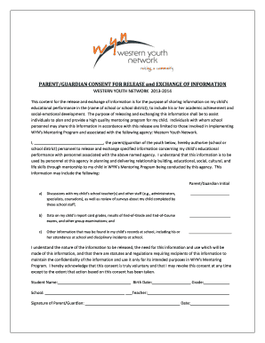 Fillable Online westernyouthnetwork PARENT/GUARDIAN CONSENT FOR RELEASE and EXCHANGE OF ...