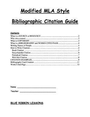 Fillable Online Modified MLA Style Bibliographic Citation Guide - Blue ...