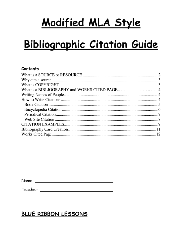Fillable Online Modified MLA Style Bibliographic Citation Guide - Blue Ribbon ... Fax Email ...