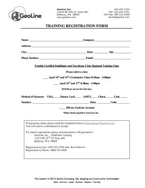Fillable Online TRAINING REGISTRATION FORM - Geoline Inc Fax Email ...