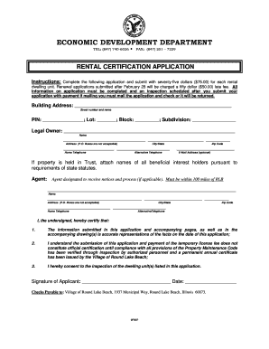 Fillable Online Rental Certification Application - Village of Round ...