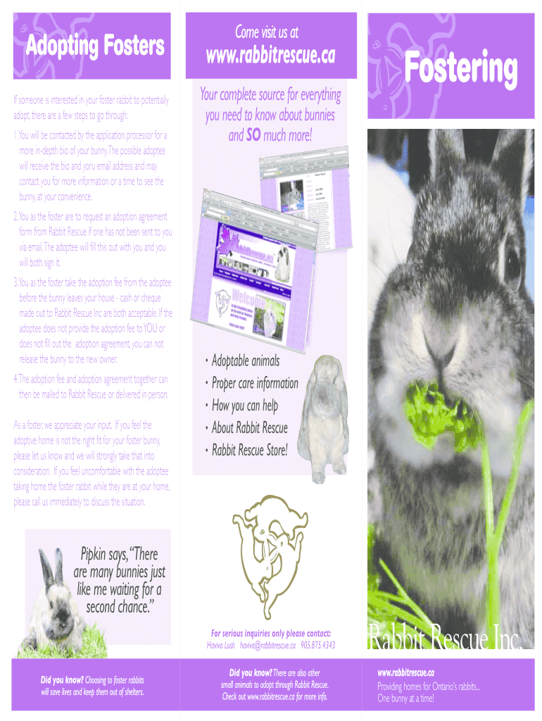 Fillable Online rabbitrescue Adopting Fosters Fostering - Rabbit Rescue ...