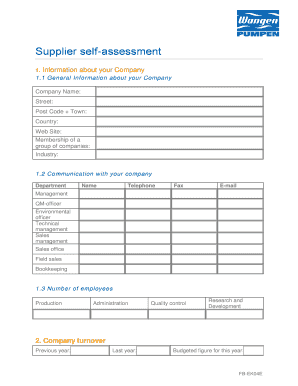 Fillable Online Supplier self-assessment - Pumpenfabrik Wangen GmbH Fax ...