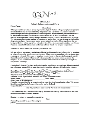 Fillable Online Patient Acknowledgement Form - GI North Fax Email Print ...