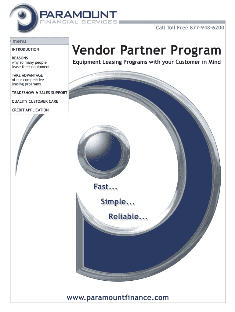 Fillable Online INTRODUCTION Vendor Partner Program REASONS Fax Email ...