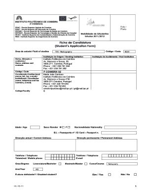 Fillable Online estescoimbra Ficha de Candidatura Students Application ...