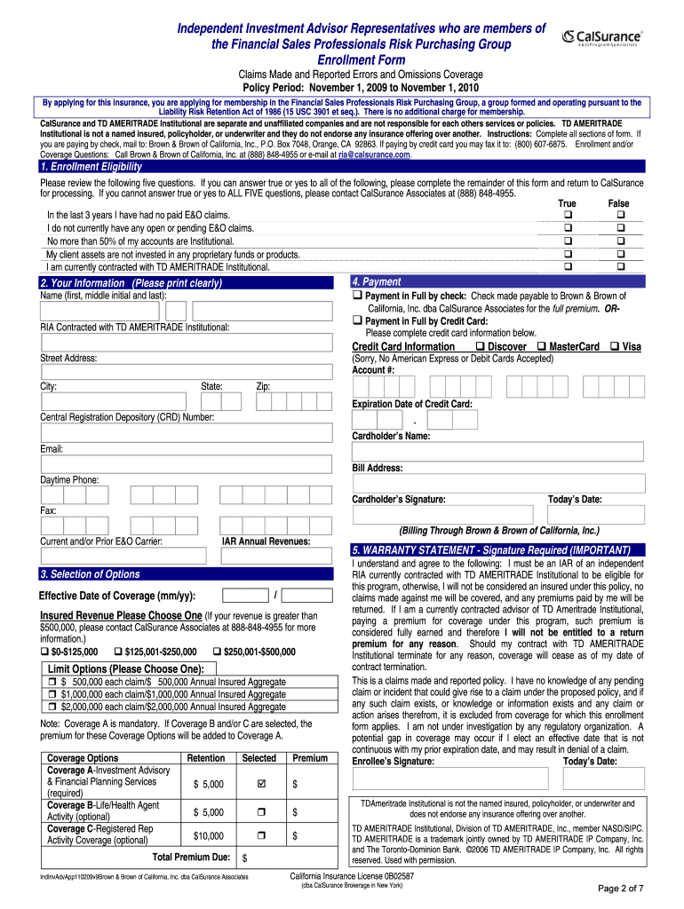 Fillable Online Independent Investment AdvisorsEnroll bb - CalSurance ...