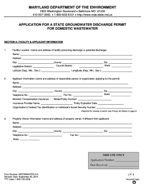 Fillable Online mde state md us APPLICATION FOR A STATE GROUNDWATER ...