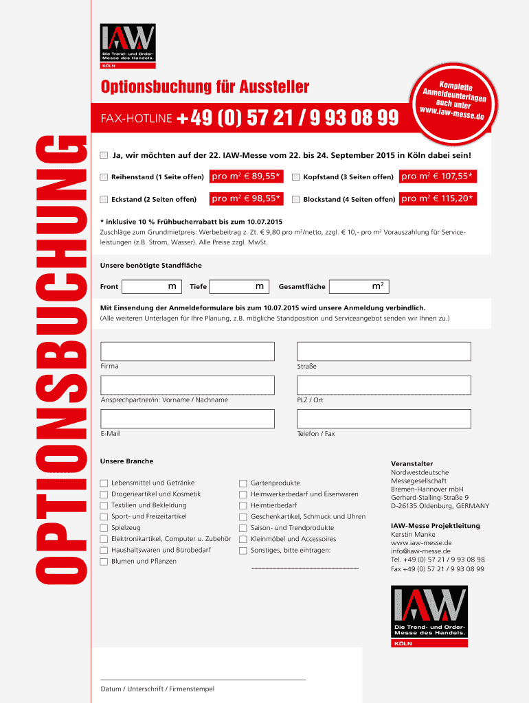 Ausfüllbar Online iaw ter messe Fax Email Drucken - pdfFiller