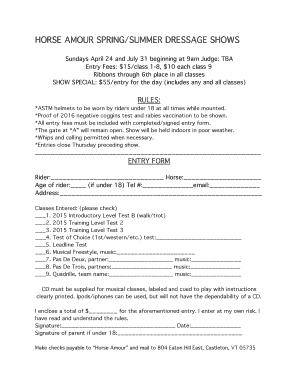 Fillable Online Dressage Show Entry Form Fax Email Print - pdfFiller