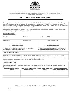 Fillable Online solano Custom Verification bFormb - Solano Community College - solano Fax Email ...