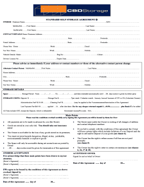 Fillable Online STANDARD SELF STORAGE AGREEMENT STORER CONTACT DETAILS ...