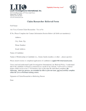 Fillable Online Claim Researcher Referral Form - Lost Assets Division ...