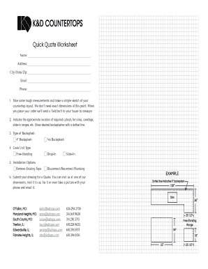 Fillable Online Quick Quote Worksheet - KampD Countertops Inc Fax Email ...