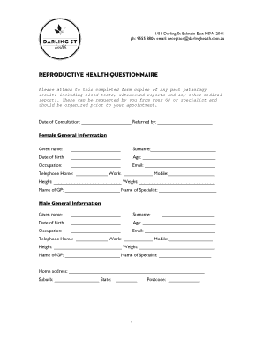 Fillable Online Fertility Questionnaire NEWword versiondoc Fax Email ...