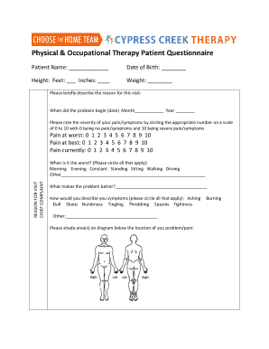 Fillable Online PTOT bPatientb Health History bQuestionnaireb 1 ...