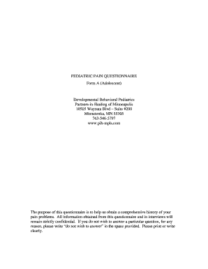 Fillable Online Pediatric Pain Questionnaire FORM A copy - bpihb ...