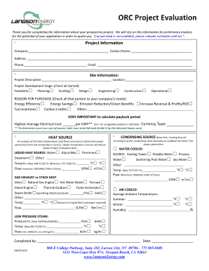 Fillable Online ORC Project Evaluation - Langson Energy Fax Email Print - pdfFiller