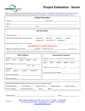 Fillable Online Project Evaluation - Steam - Langson Energy Fax Email ...