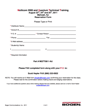 Fillable Online MC2K AND QUANTUM TRAINING - bogen-escom Fax Email Print - pdfFiller