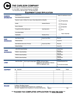 Fillable Online Equipment Lease Application - The Carlson Company Fax ...