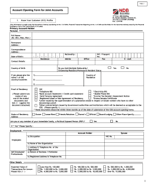 Fillable Online ndbs Account Opening Form for Joint Accounts - ndbs Fax ...