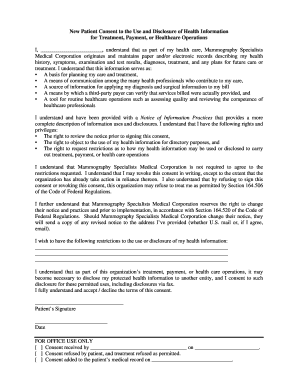 Fillable Online mammo New Patient Consent to the Use and Disclosure of ...