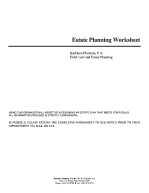 Fillable Online Estate Planning Worksheet (Single) - Orlando Elder Law ...