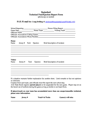 Fillable Online Basketball Technical Foul/Ejection Report Form ...