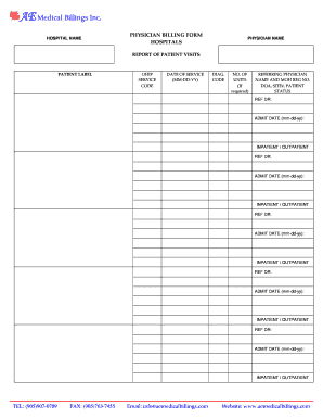 Fillable Online PHYSICIAN BILLING FORM HOSPITAL NAME HOSPITALS Fax ...