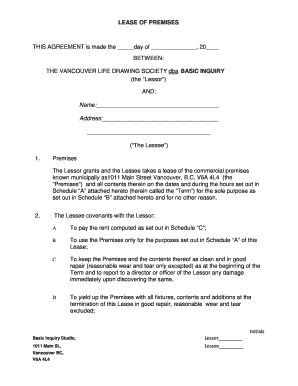 Fillable Online lifedrawing LEASE OF PREMISES THIS AGREEMENT is made ...