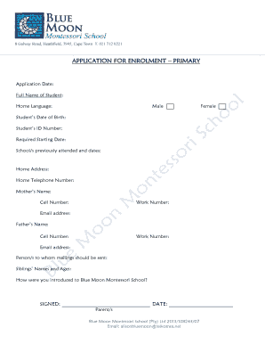 Fillable Online bluemoonmontessori co Primary Application Form - Blue ...