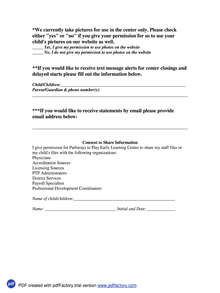 Fillable Online pathwaystoplay Consent to Share Information text photo ...