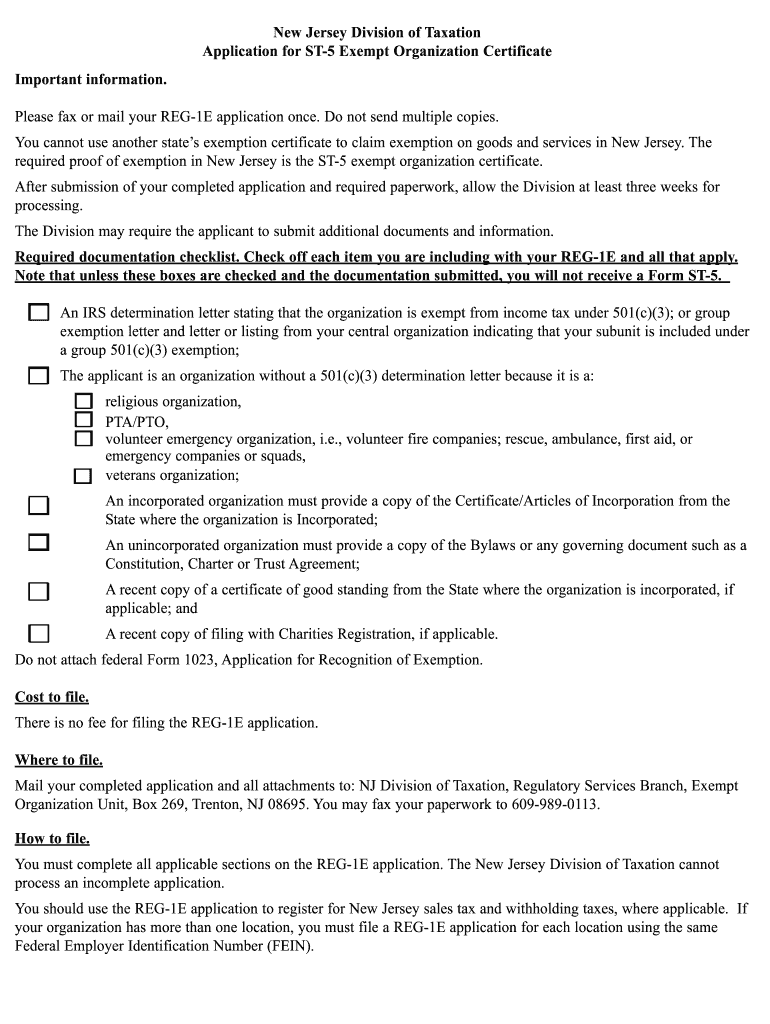 Fillable Online REG-1E - Application for Exempt Organization ...