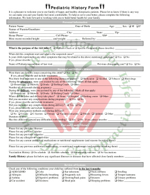 Fillable Online Pediatric History Form - Natural Health Family ...