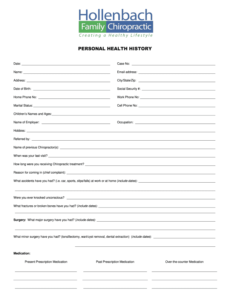 Fillable Online Personal Health History Form Updated New Logodoc Fax ...