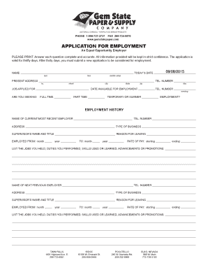 Fillable Online Application for employment - Gem State Paper & Supply ...